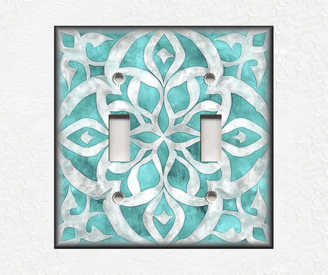 Antique Light Blue Patterned Design Metal Light Switch Covers Outlet ...