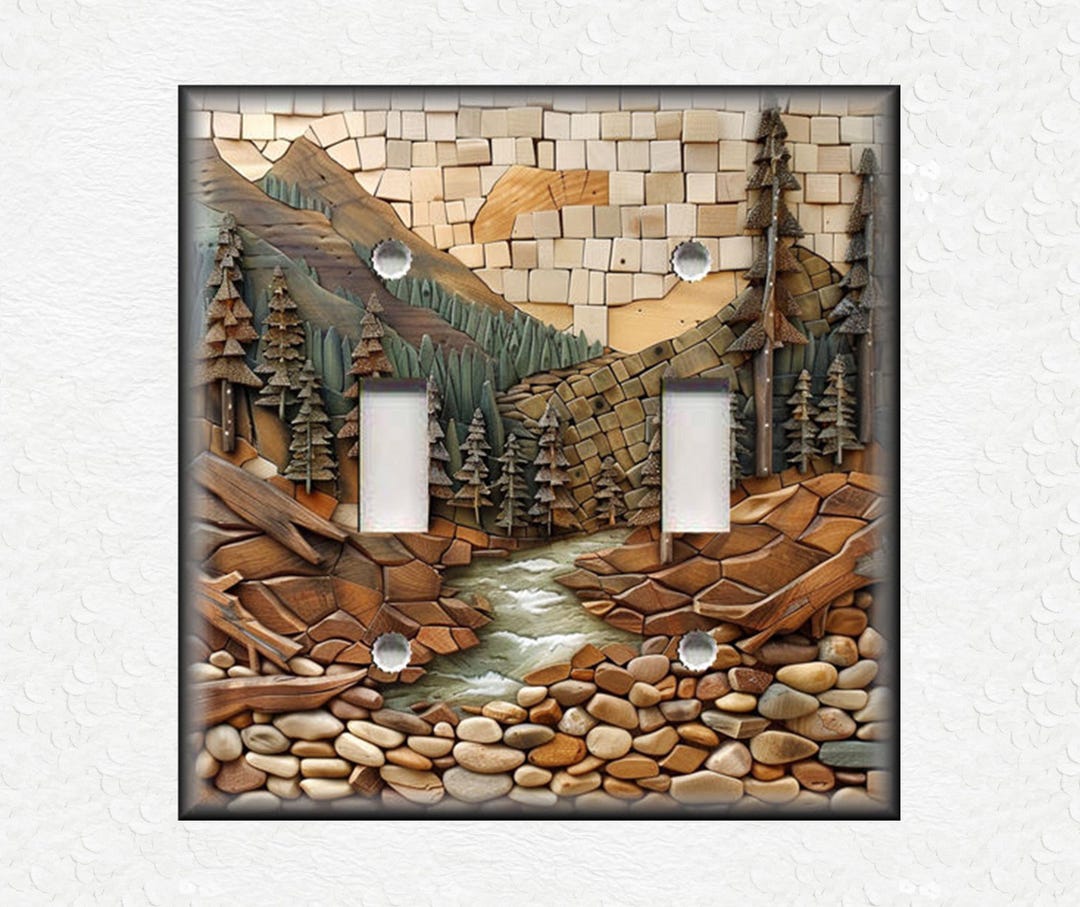 Stone Wood Mosaic Mountain Design Metal Light Switch Cover - Unique ...