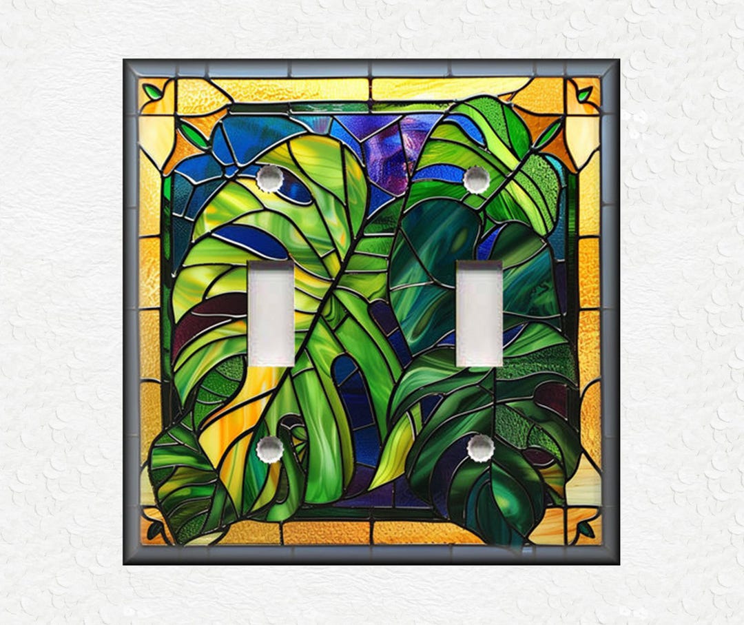 Stained Glass Monstera Plant Design Home Decor - Metal Light Switch ...