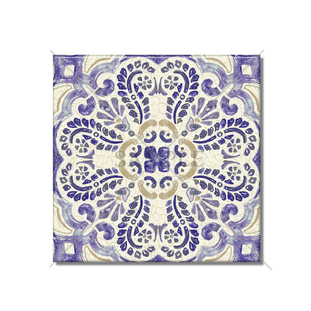 Purple and Tan Patterned Ceramic Tile - Multi Colored Vintage Design ...