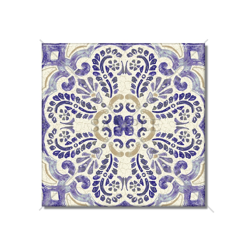 Purple and Tan Patterned Ceramic Tile Multi Colored Vintage Design ...