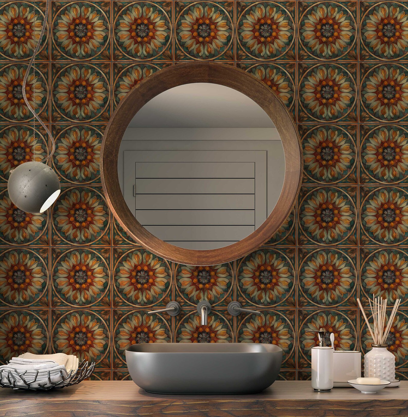 Earth Tones Ceramic Tile Medallion Design Kitchen Backsplash Tile ...