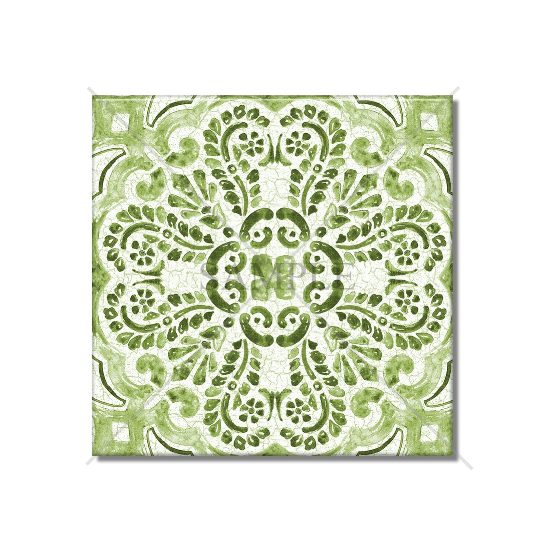 Green Decorative Medallion Ceramic Tile - Patterned Vintage Design ...