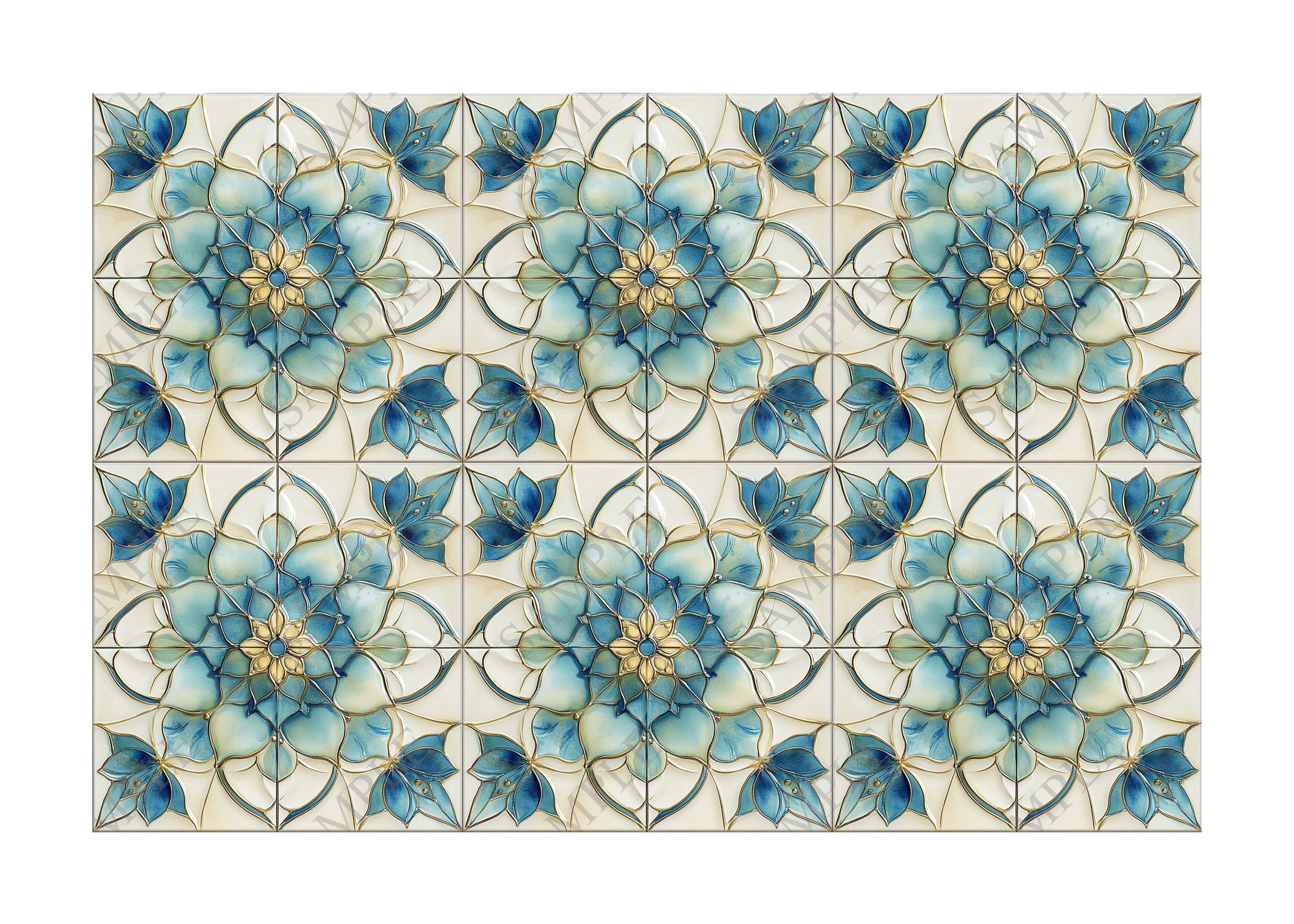 Antique Cream Blue Ceramic Tile Cream Patterned Kitchen Tile Patterned ...