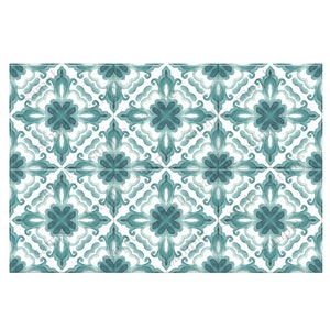 Teal White Ceramic Tile - Decorative Medallion Patterned Tile - Teal ...