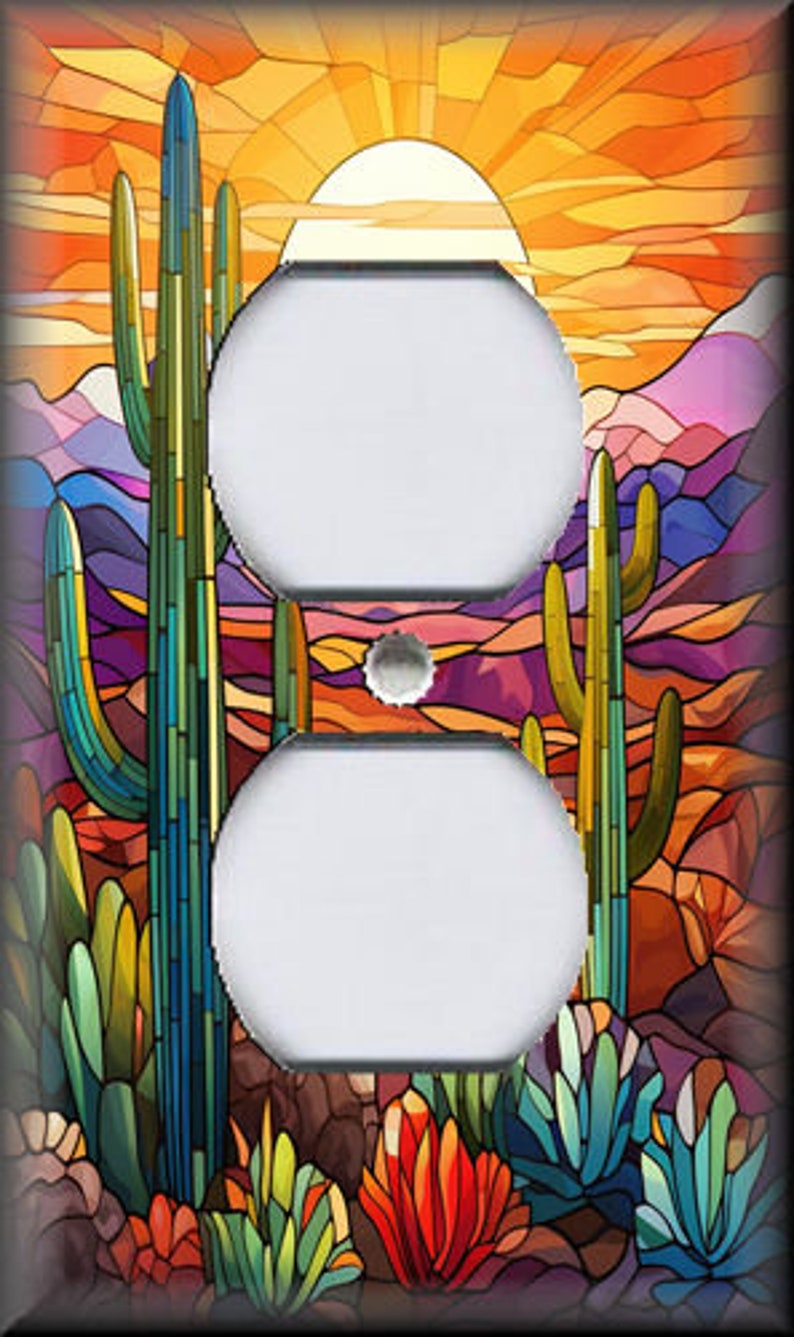 Cactus Desert Sunset Stained Glass Design Home Decor Cactus Decor ...