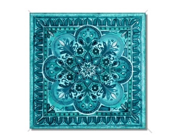 Blue and Green Ceramic Tile - Vintage Floral Design Tile - Kitchen ...