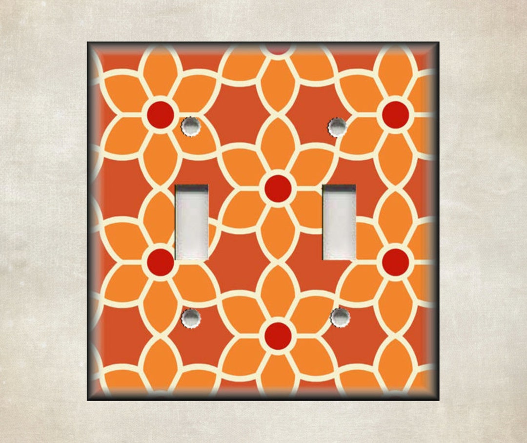 Retro 70's Design Metal Light Switch Cover - Orange Floral Design ...