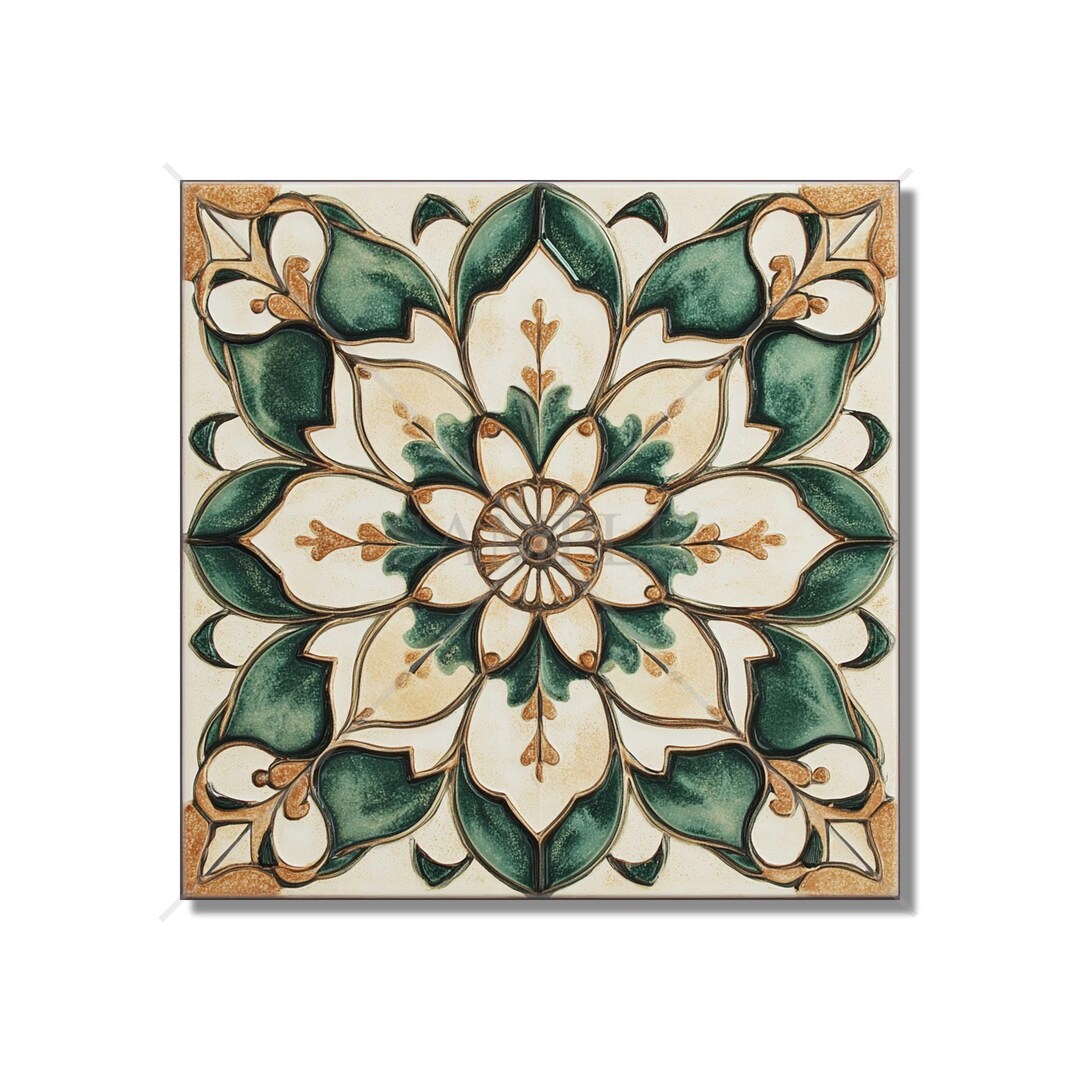 Green Copper Ceramic Tile - Vintage Design Patterned Tile - Unique ...
