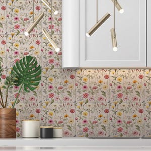 Botanical Floral Ceramic Tile - Kitchen Backsplash Tile - Bathroom Tile ...