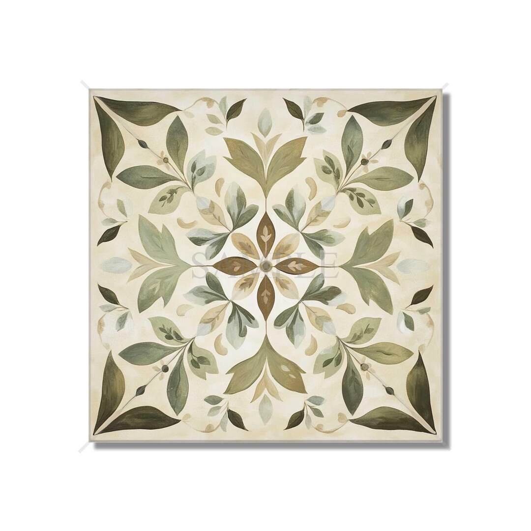 Green Beige Botanical Ceramic Tile, Patterned Kitchen Backsplash Tile ...