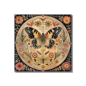 Vintage Botanical Butterfly Design Ceramic Tile - Kitchen Backsplash ...