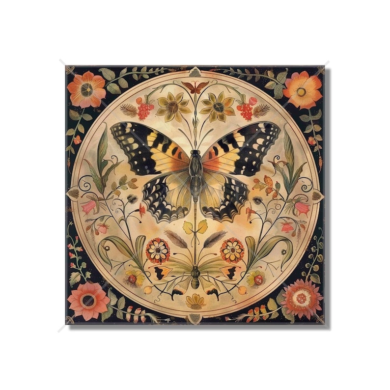 Vintage Botanical Butterfly Design Ceramic Tile - Kitchen Backsplash ...