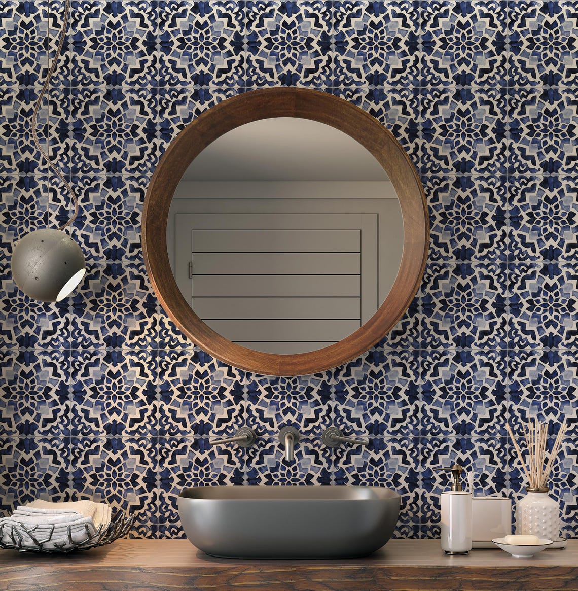 Navy Blue Ceramic Tile - Vintage Moroccan Tile Design - Kitchen ...