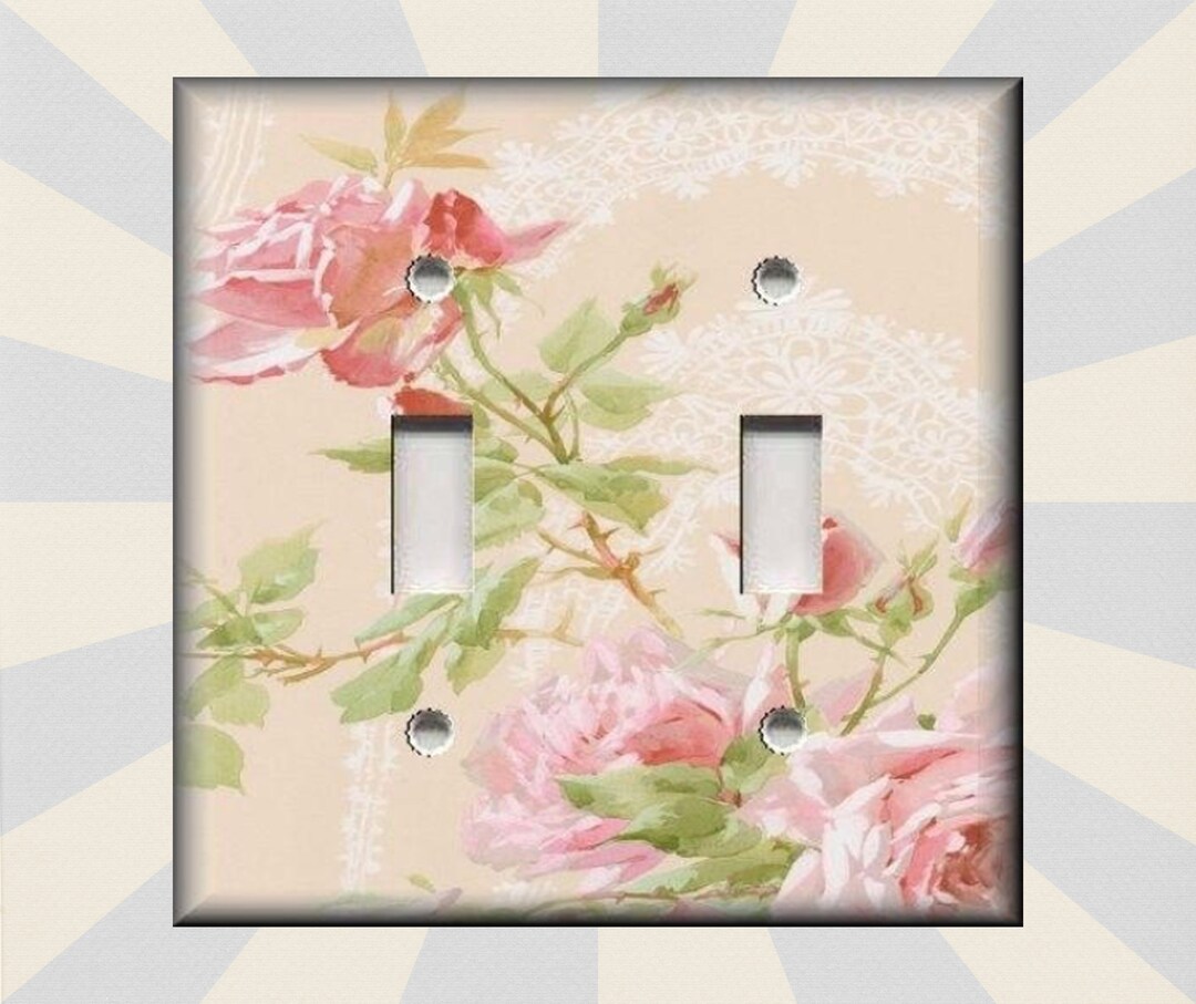 Metal Light Switch Covers Shabby Chic Home Decor Pink Roses Lace Roses ...