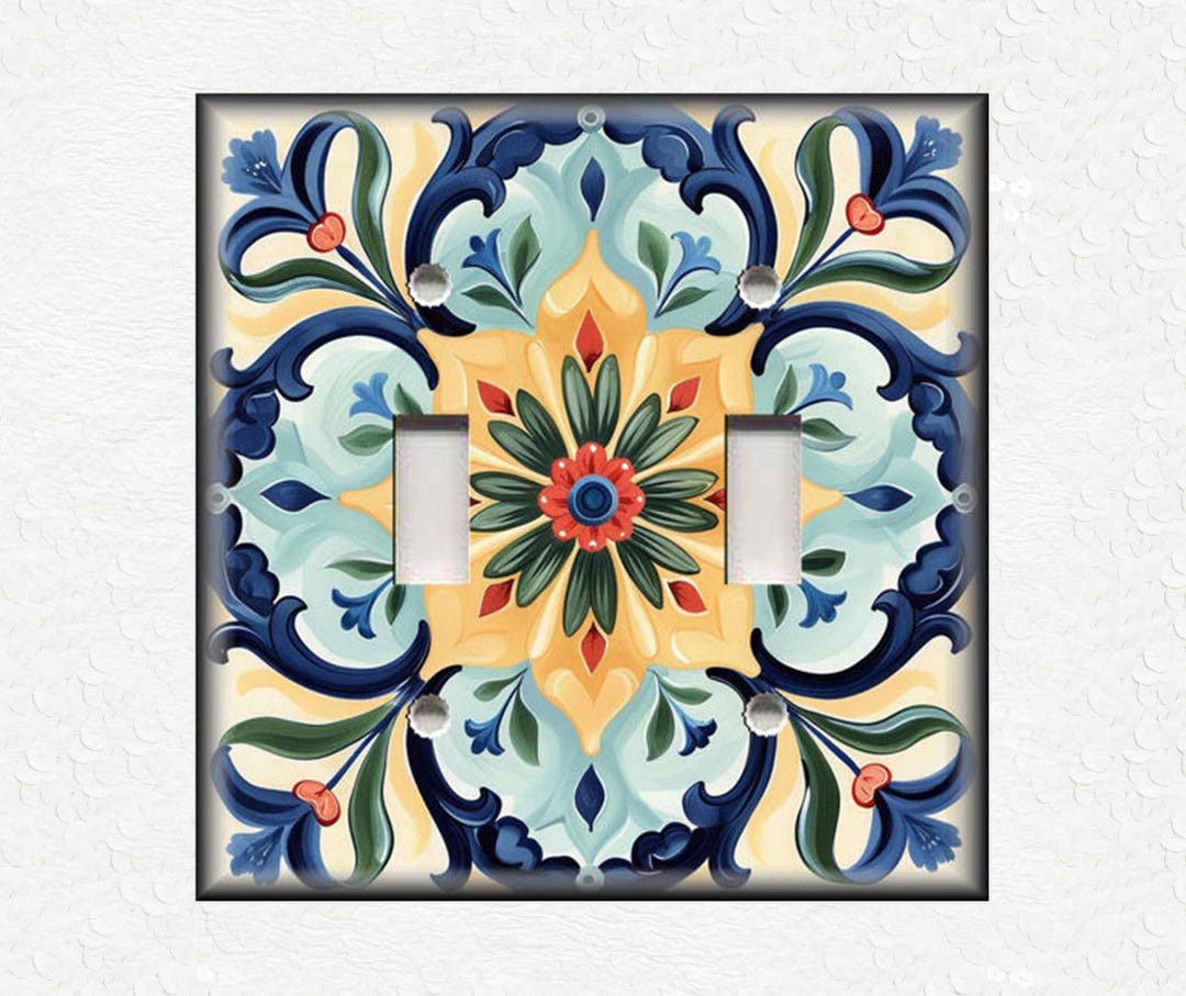 Multi Colored Floral Art Design - Metal Switch Plate Covers and Outlet ...