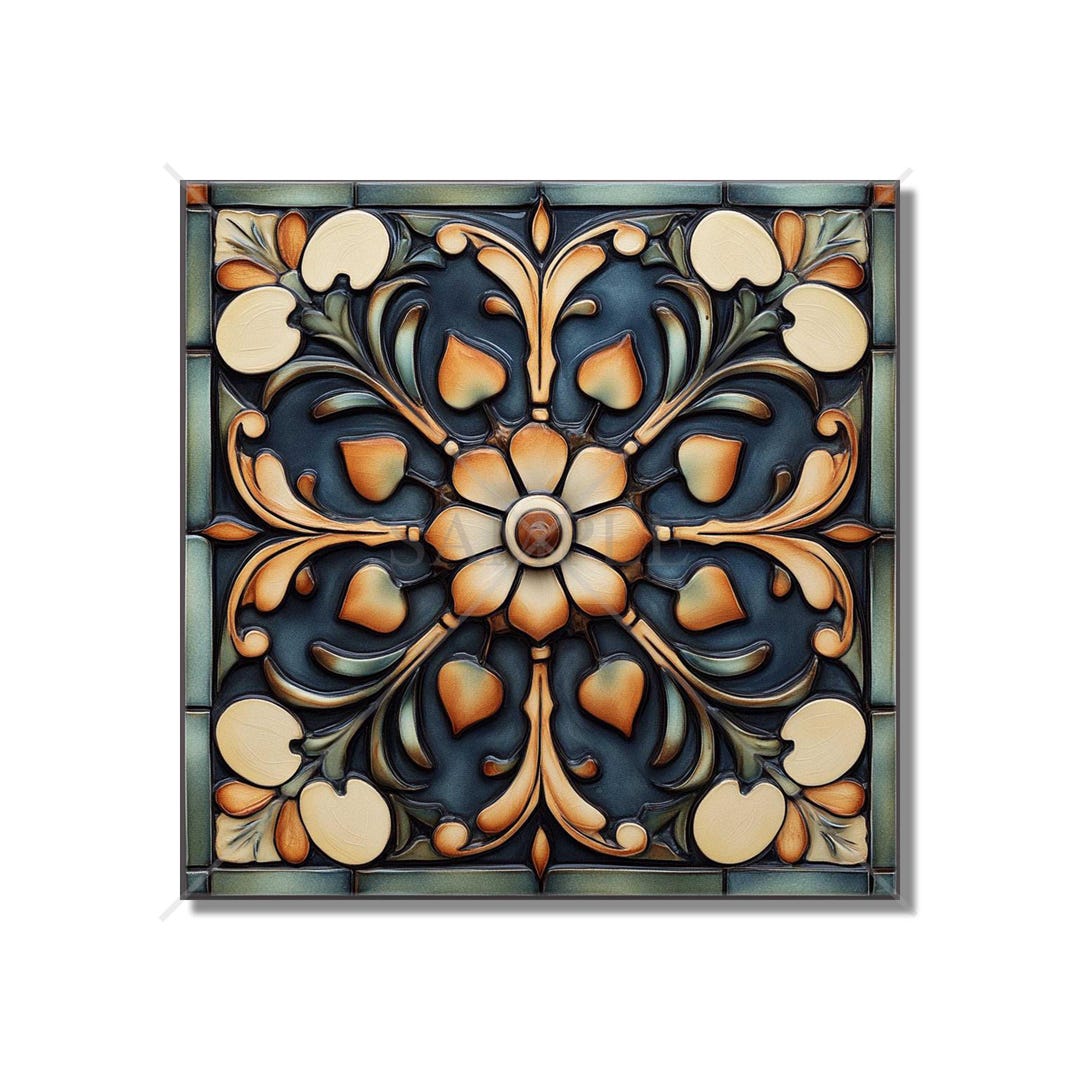 Blue Ceramic Tile Vintage Art Nouveau Design Kitchen Backsplash Tile ...
