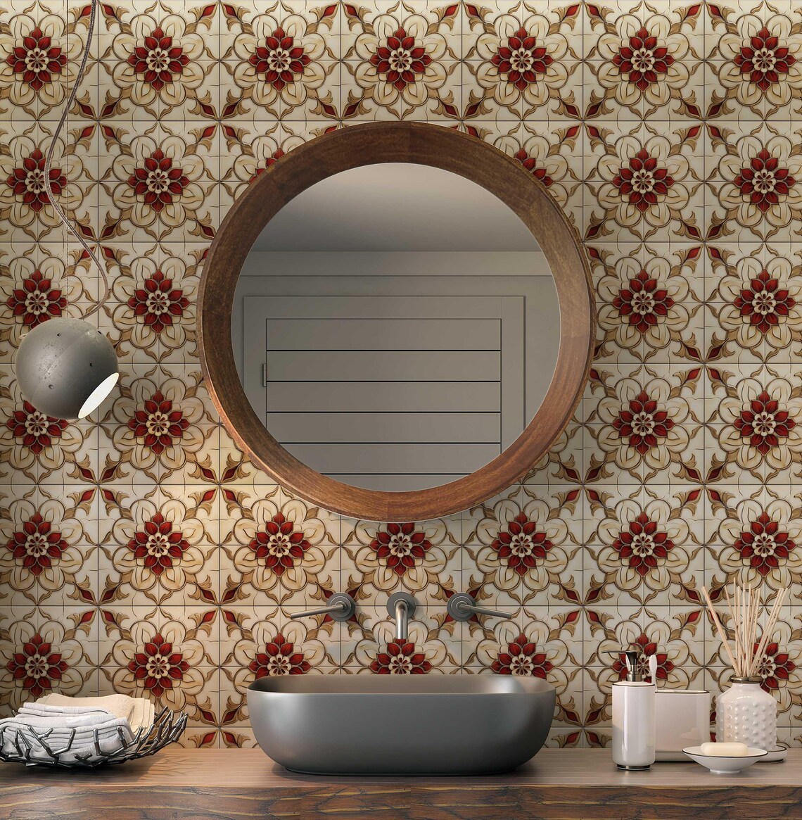 Red Ceramic Tile Unique Patterned Red Kitchen Backsplash Tiles Red ...