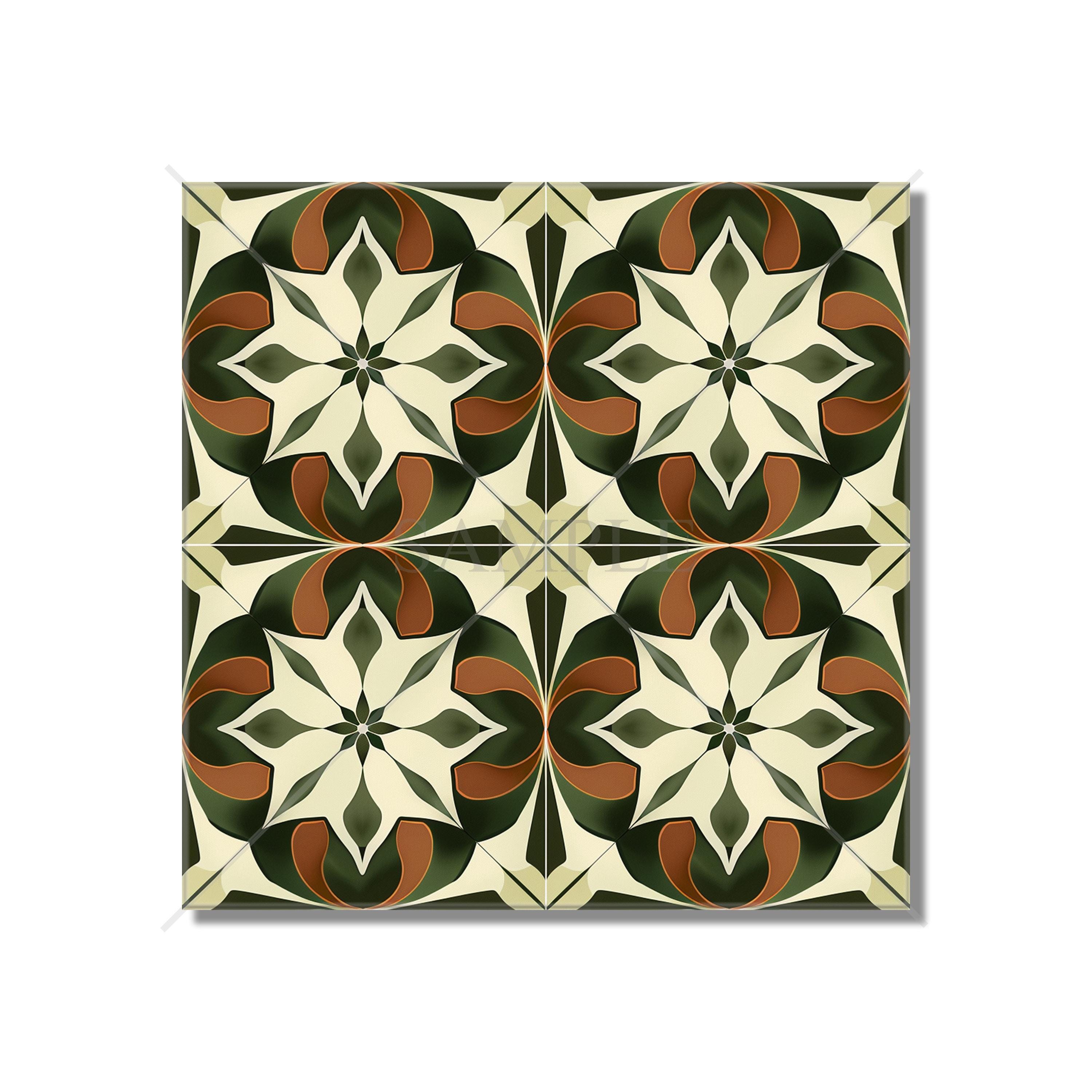 Green Rust Cream Backsplash Tile Vintage Moroccan Tile Design Kitchen ...