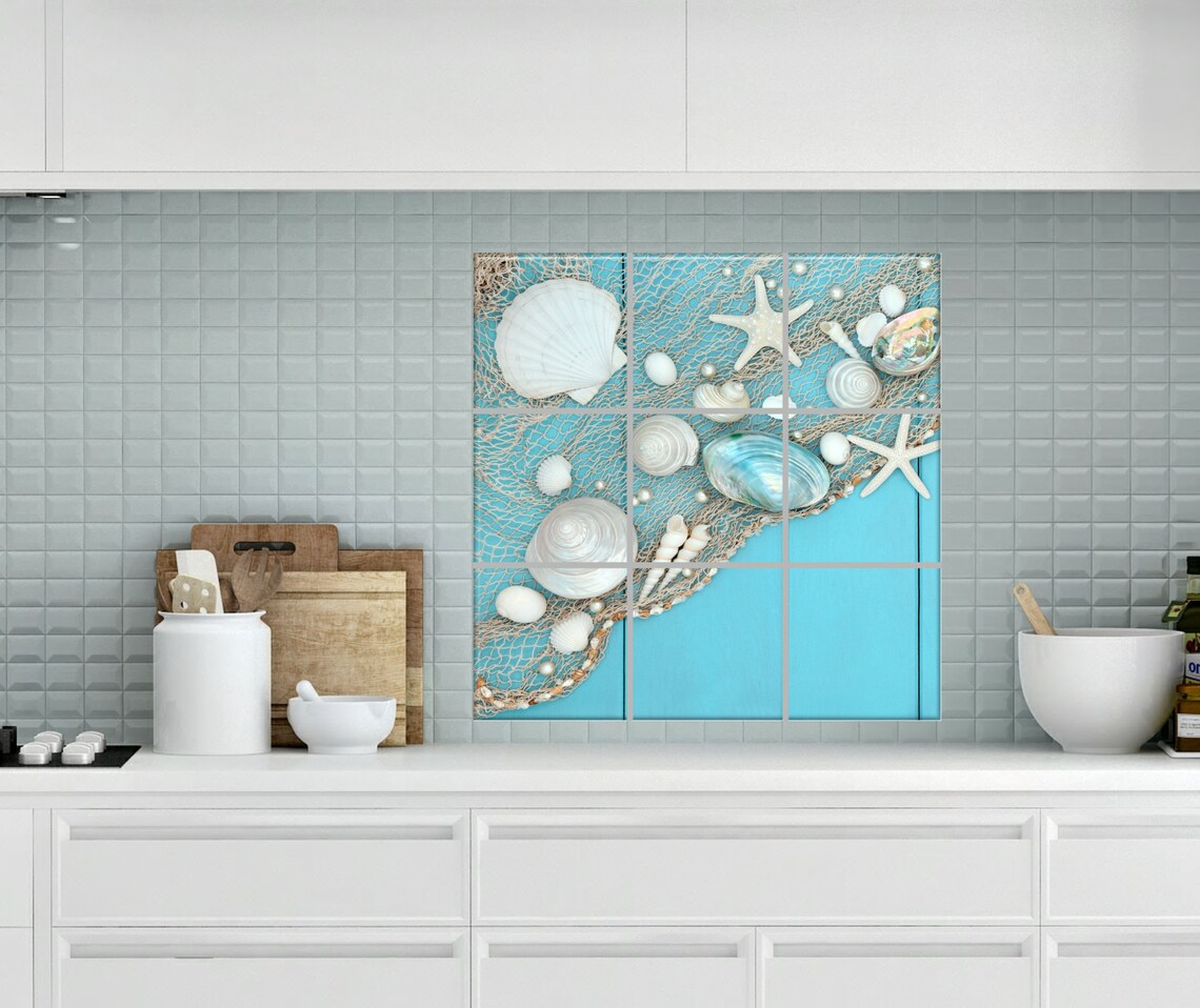 Ceramic Tile Mural Tile Mural Beach Shells Net Design Tile | Etsy