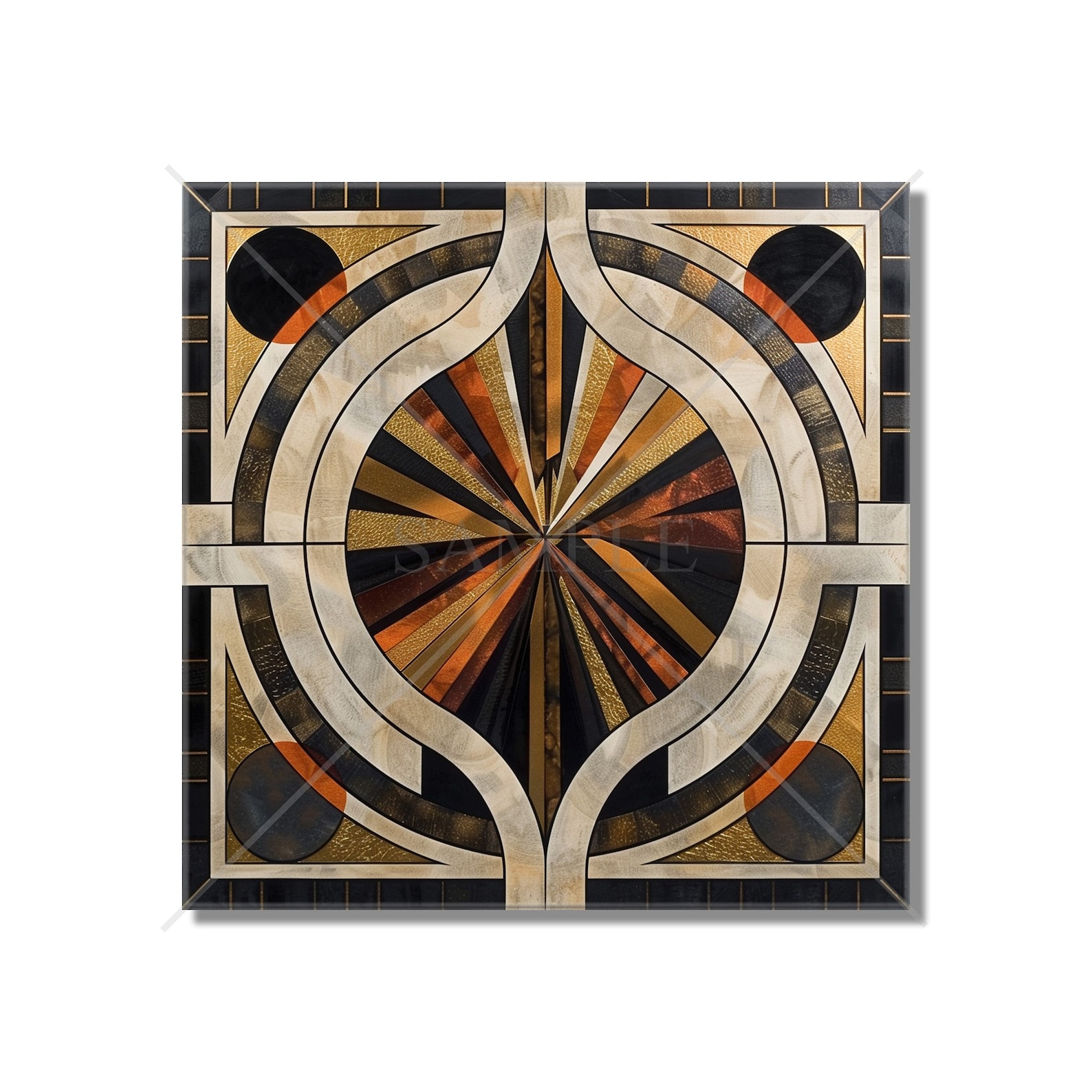 Art Deco Ceramic Tile Vintage Art Deco Design Black Gold Copper ...
