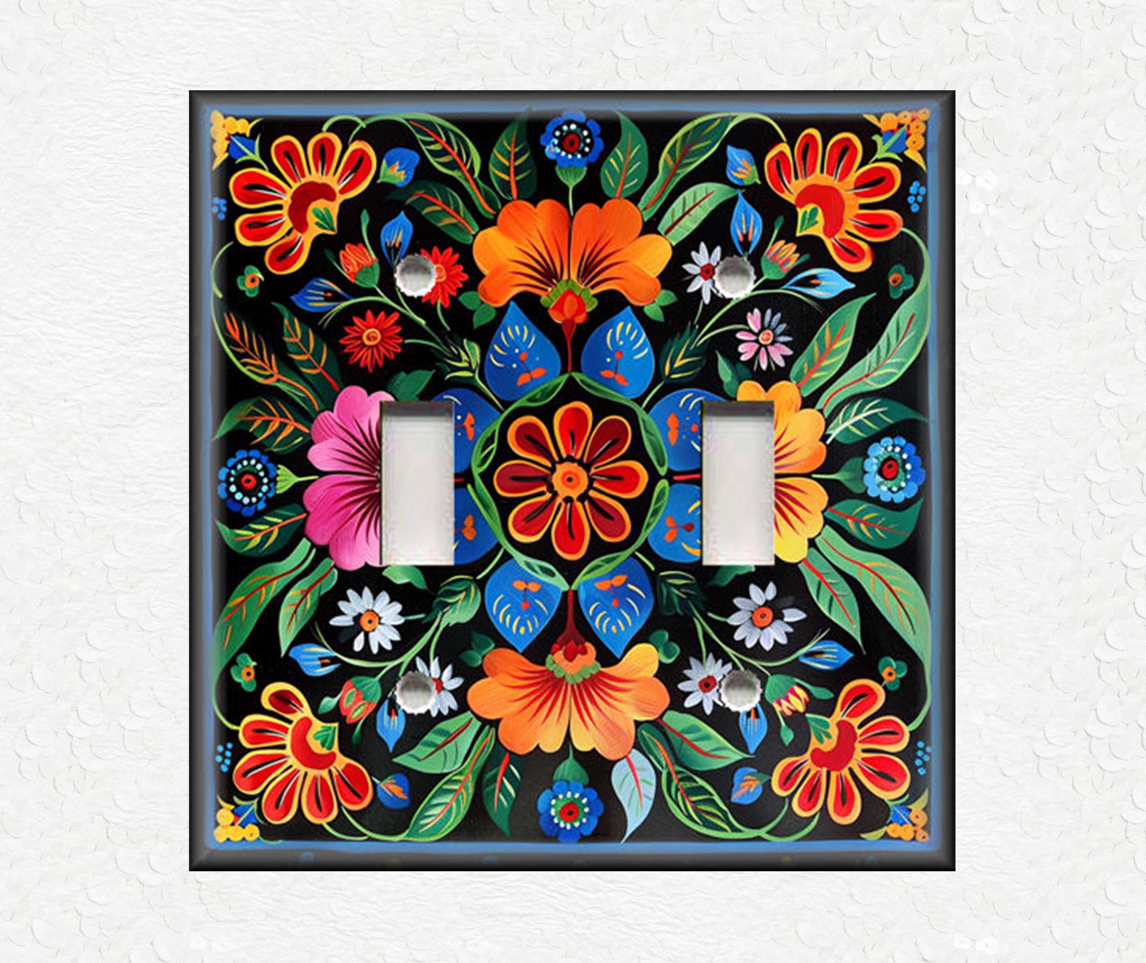 Bright Folk Art Floral Design Metal Light Switch Plate Covers and ...