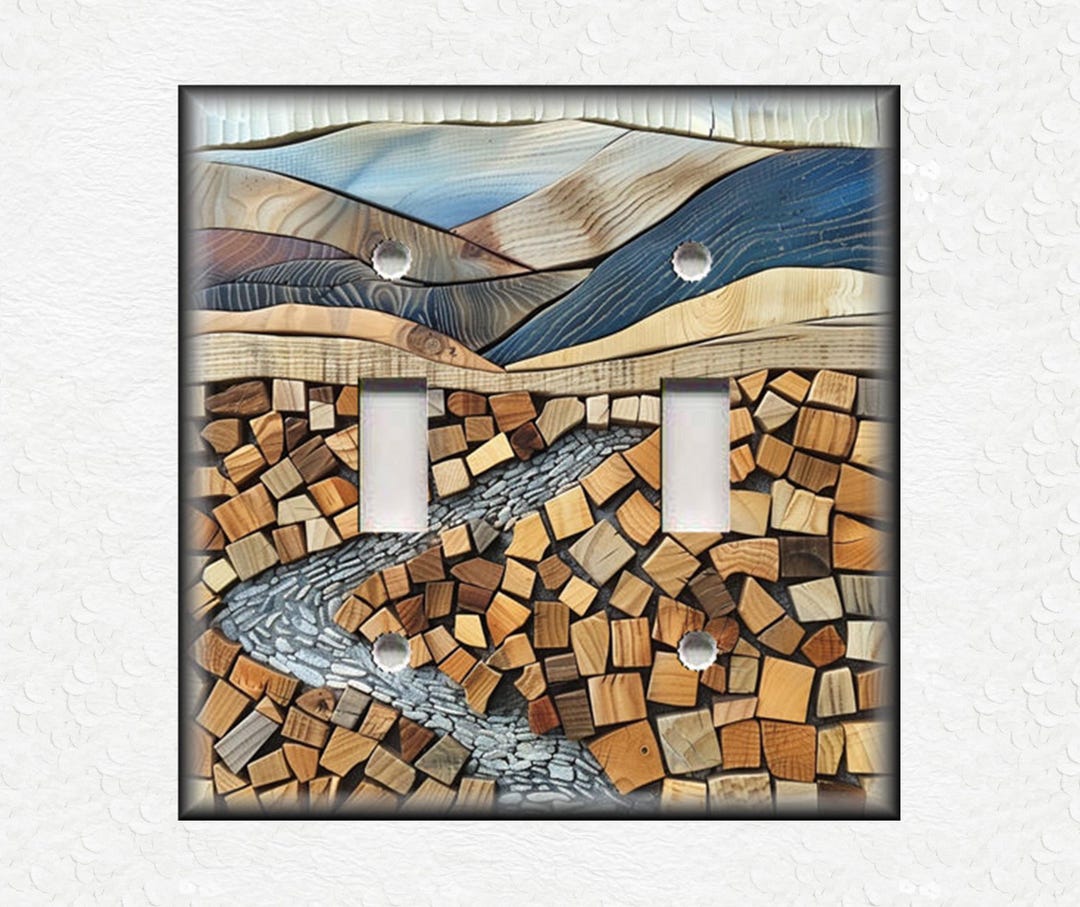 Stone Wood Mosaic Mountain Design Metal Light Switch Cover - Unique ...