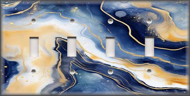 Marble Art Design Navy Blue Gold Metal Switch Plate Covers and Outlet ...