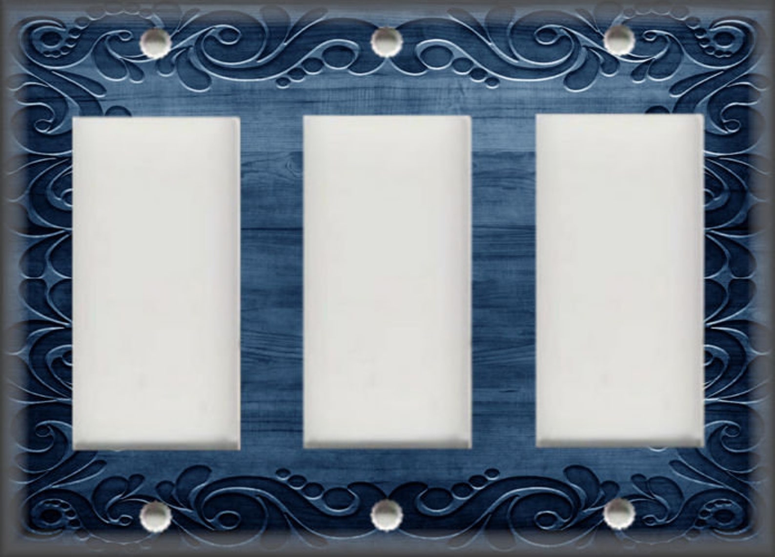 Navy Blue Rustic Swirl Framed Wood Design - Metal Light Switch Plate ...