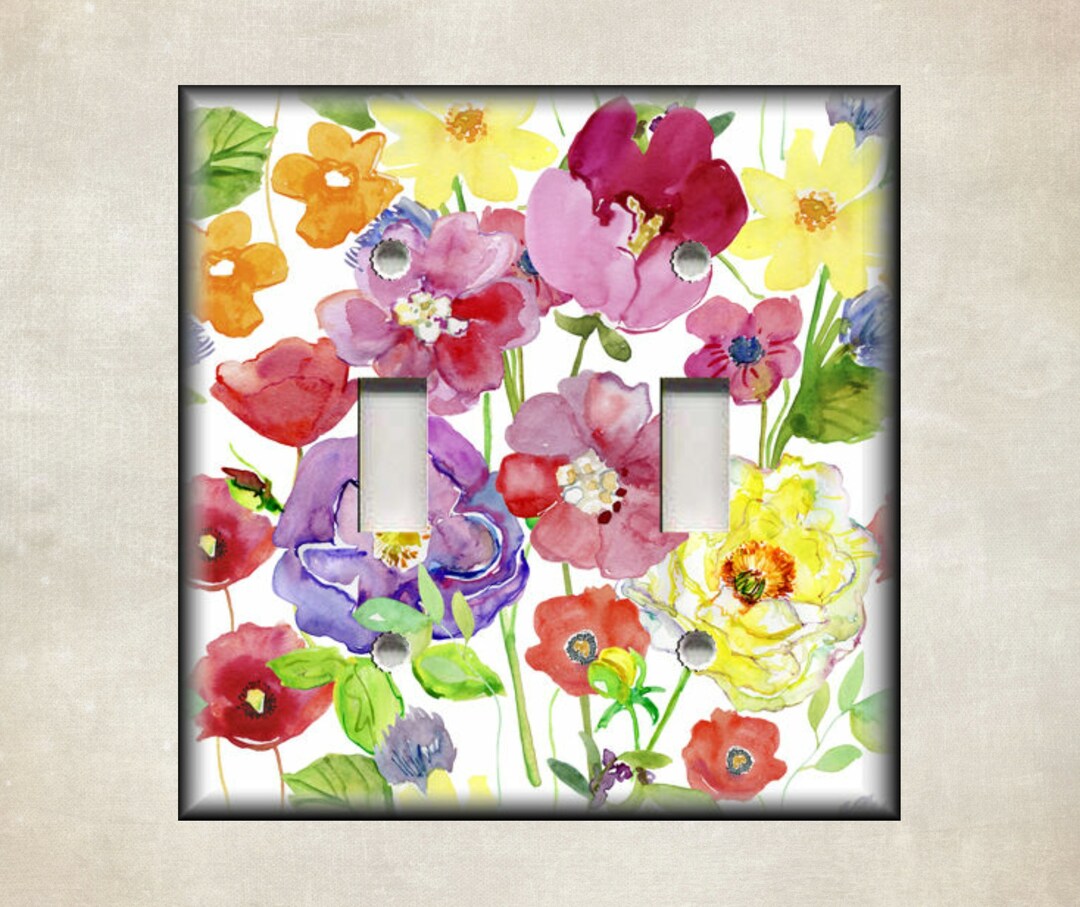 Watercolor Flowers Design Switch Plate - Metal Light Switch Covers and ...