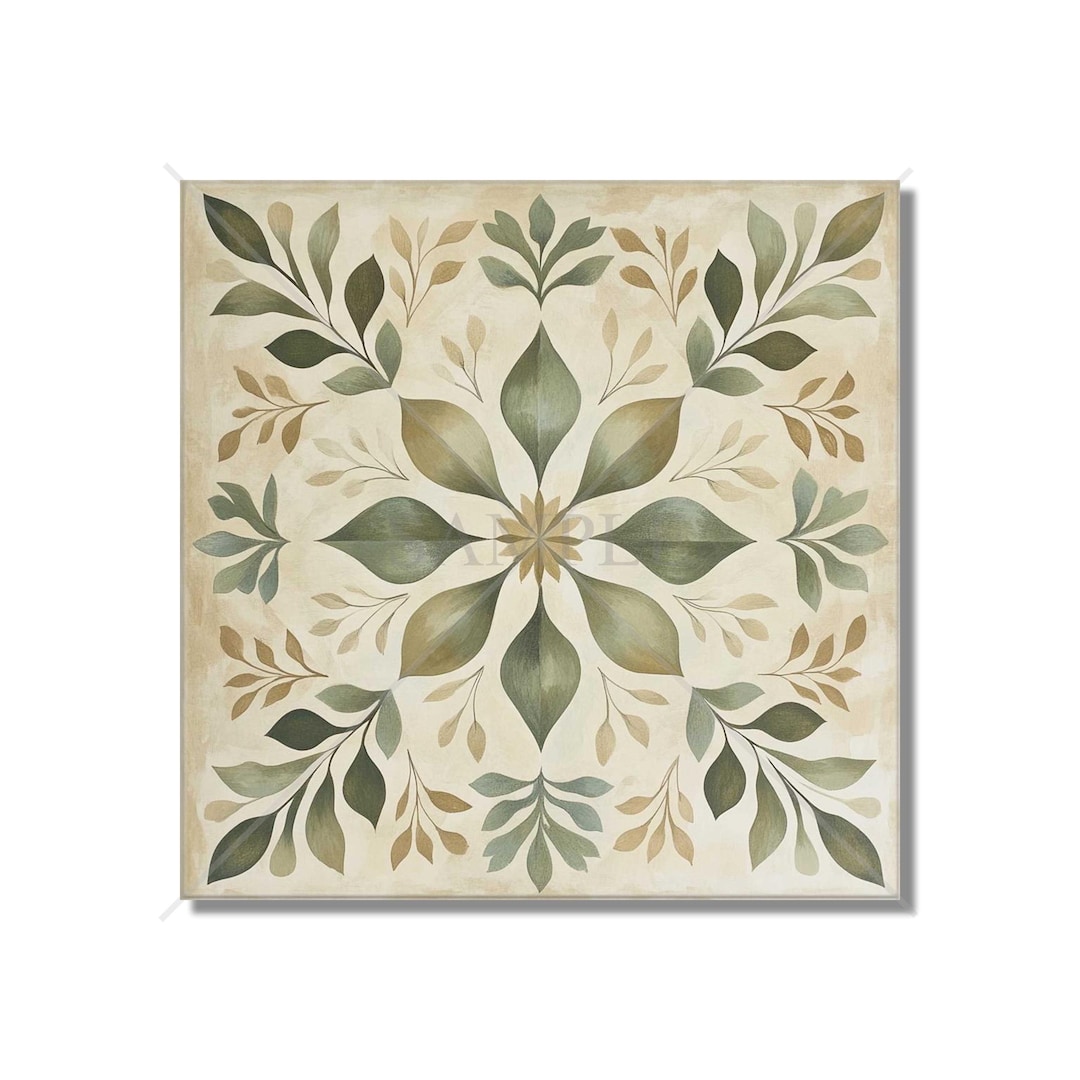 Green Beige Botanical Ceramic Tile, Patterned Kitchen Backsplash Tile ...