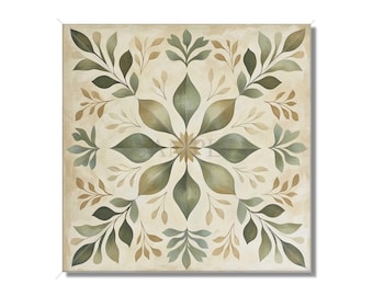 Green Beige Botanical Ceramic Tile Patterned Kitchen Backsplash Tile ...