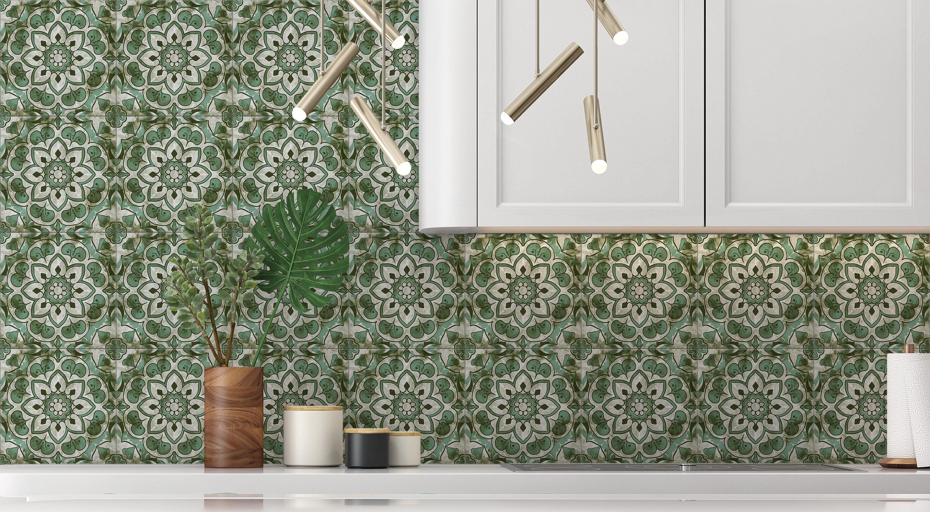 Green and Beige Ceramic Tile - Backsplash Tile Decorative Green Tile ...