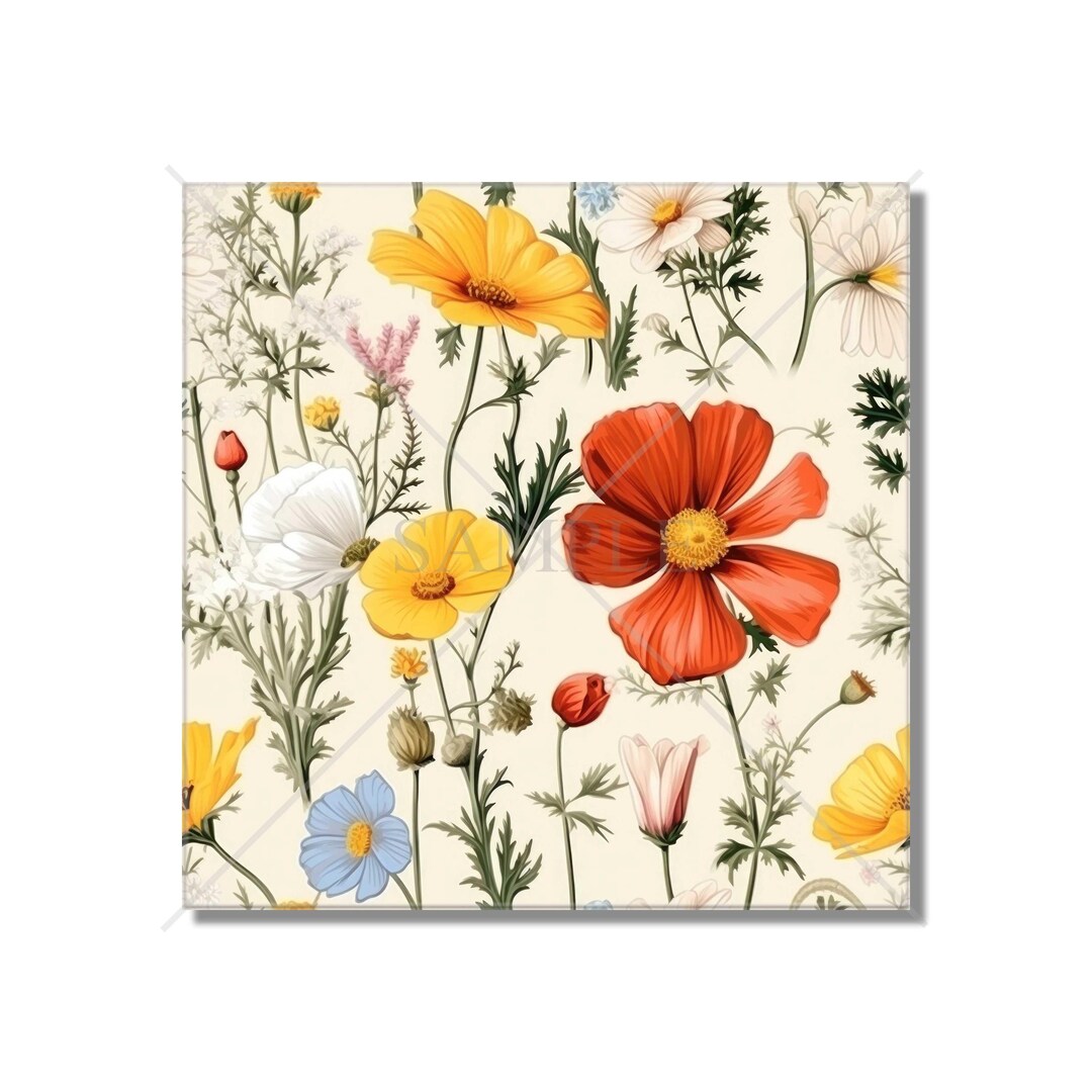 Botanical Floral Ceramic Tile - Kitchen Backsplash Tile - Bathroom Tile ...