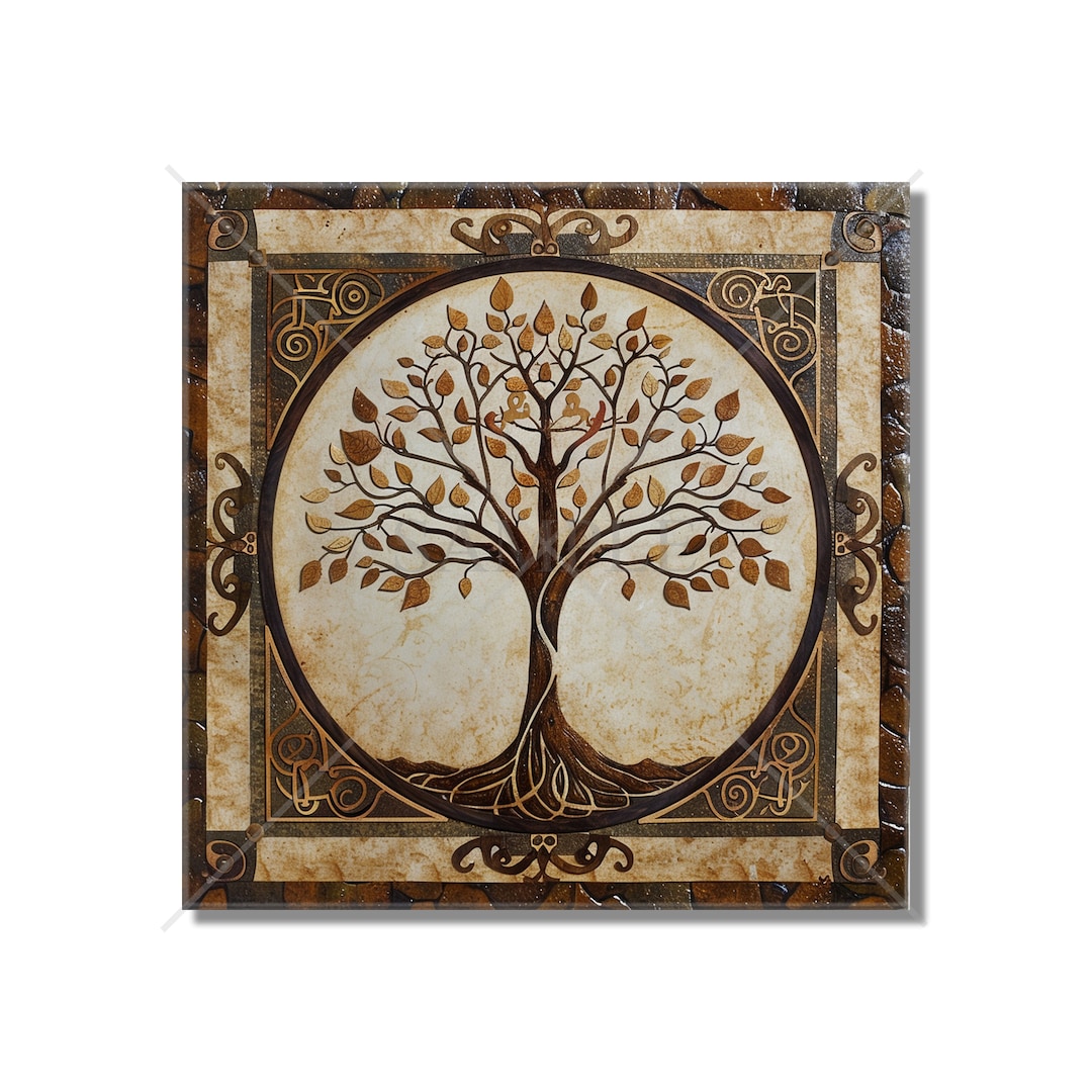 Tree of Life Design Ceramic Tile - Neutral Kitchen Backsplash - Tree ...