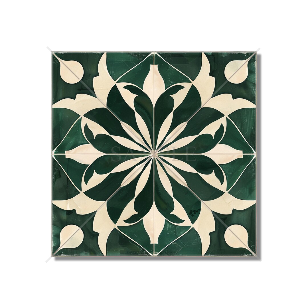 Green and Beige Backsplash Tile Vintage Moroccan Tile Design Kitchen ...