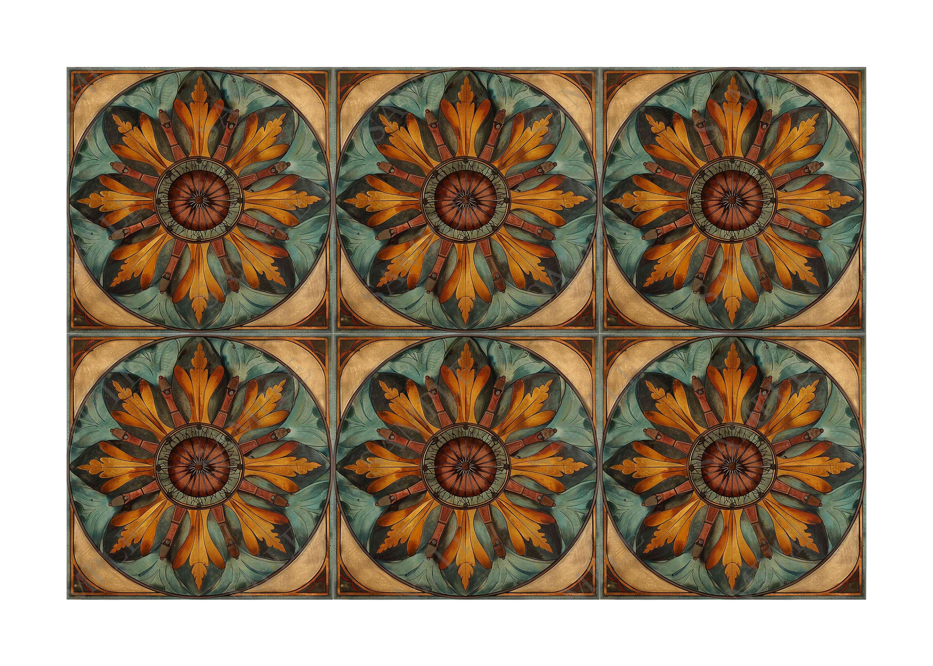 Earth Tones Ceramic Tile Medallion Design Kitchen Backsplash Tile ...