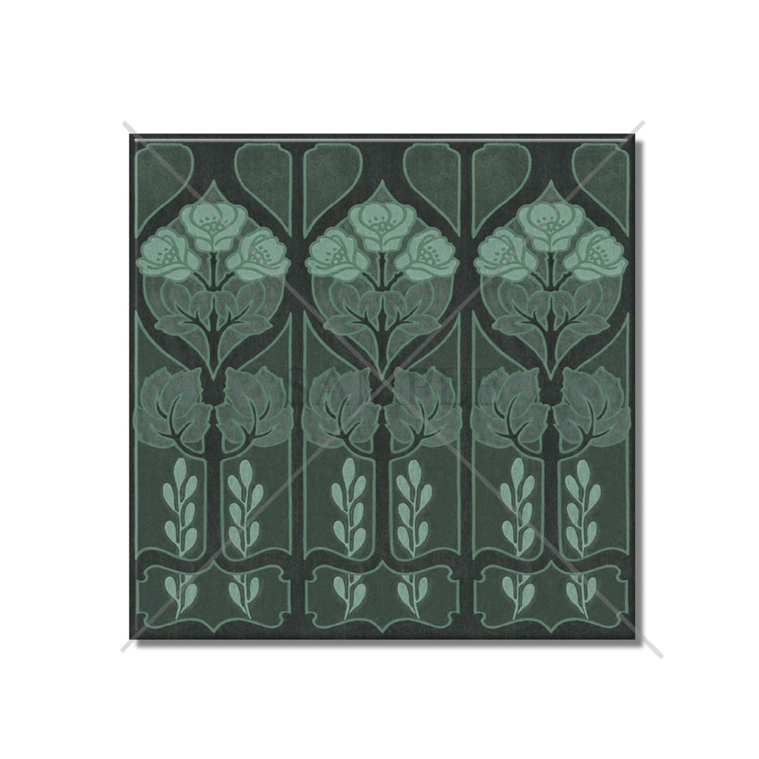 Vintage Art Nouveau Design Tile Teal Green Ceramic Tile - William ...