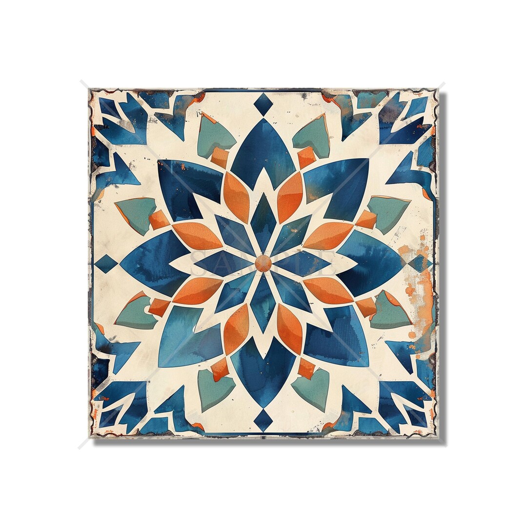 Blue Orange Beige Backsplash Tile Vintage Moroccan Tile Design Kitchen ...