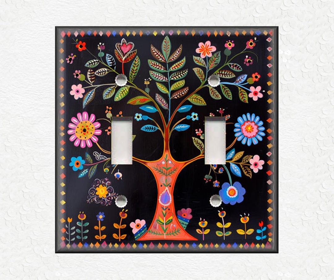 Folk Art Tree Design Metal Light Switch Plate Covers and Outlet Covers ...