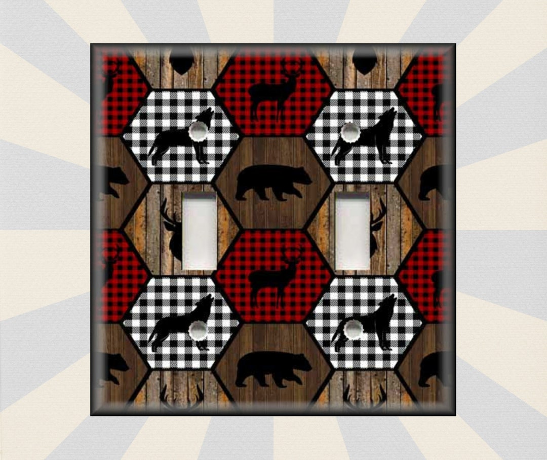 Deer Bear Wolf Switch Plate Cover Rustic Decor Plaid Red White Black ...