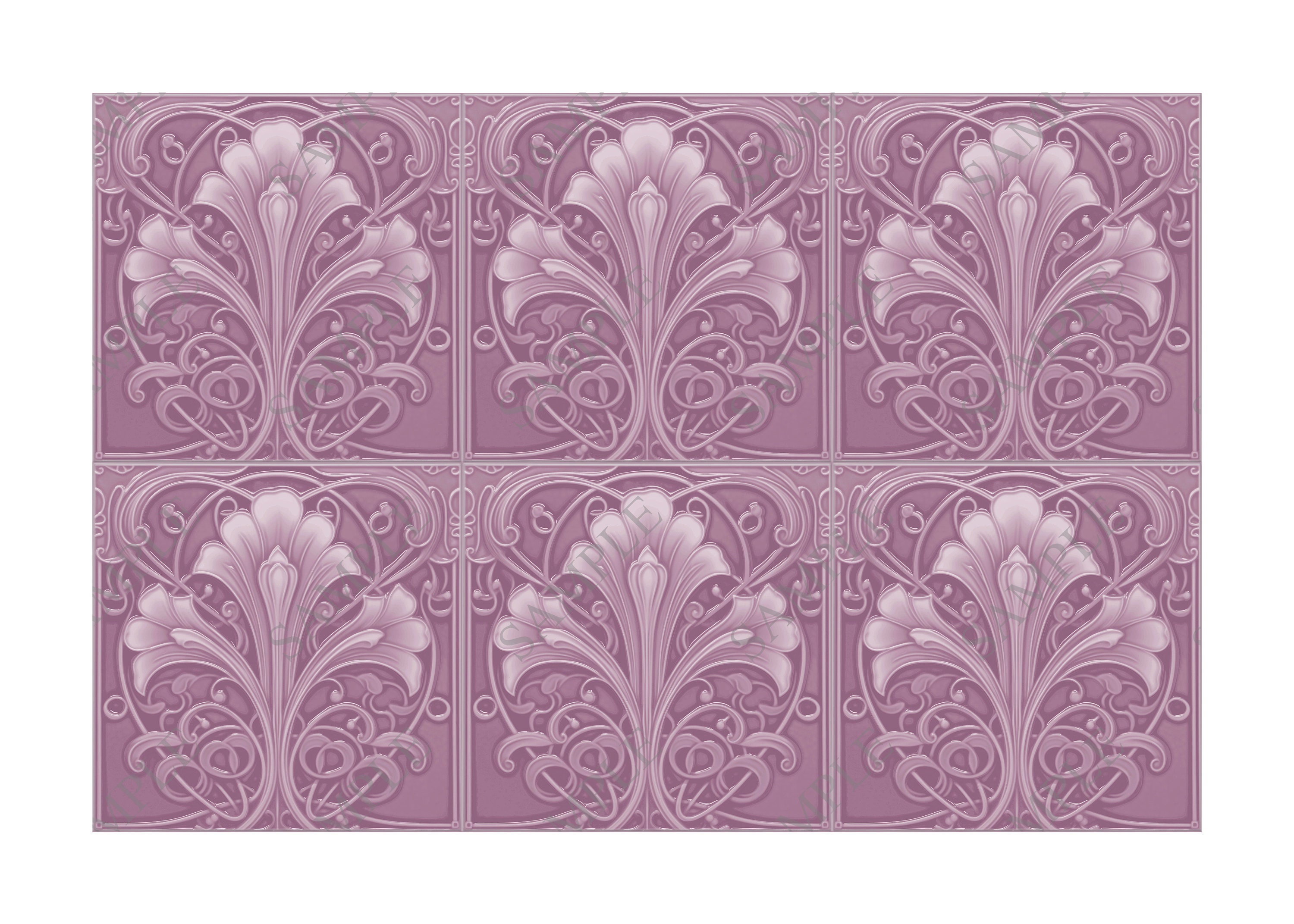 Ceramic Tile Kitchen Backsplash Tile Lavender Mauve Vintage Art Nouveau ...