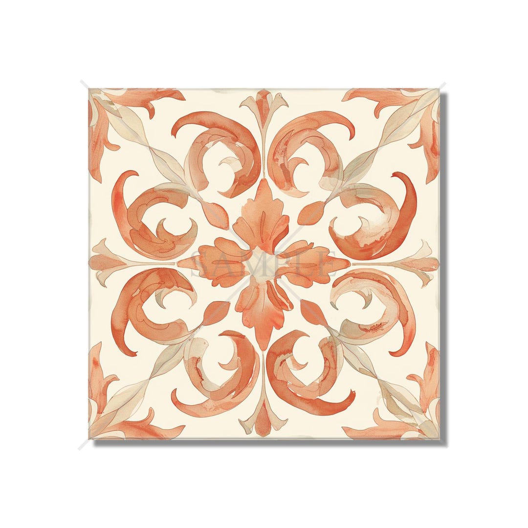 Peach Patterned Ceramic Tile - Peach Kitchen Backsplash - Unique ...