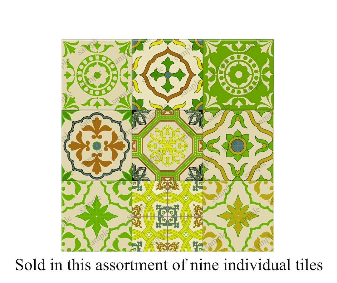 Lime Green Ceramic Wall Tiles Ceramic Mixed Patterned Tile - Etsy