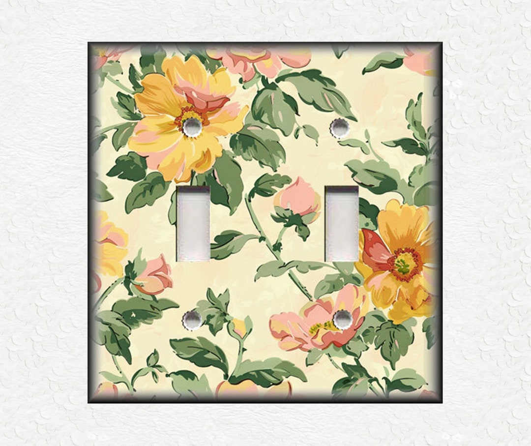 Pink Yellow Green Floral Design Metal Light Switch Plate Covers ...