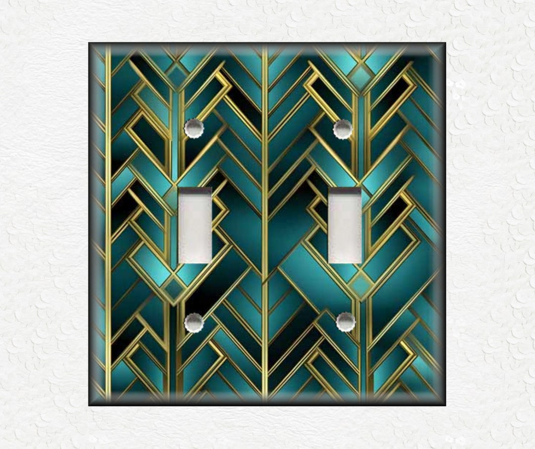 Art Deco Design Metal Light Switch Covers and Outlet Covers - Teal and ...