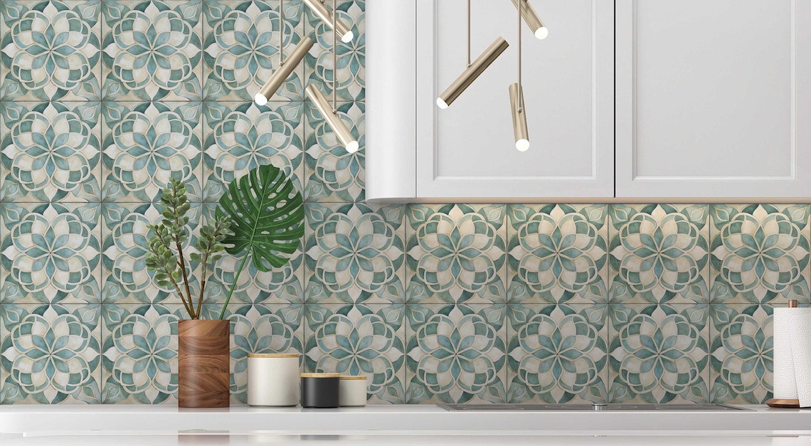 Sea Blue Green Ceramic Backsplash Tile - Patterned Blue Kitchen Unique ...