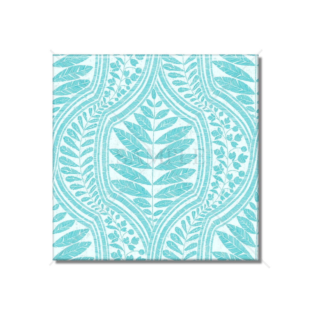 Aqua Blue Botanical Leaf Pattern Ceramic Tile - Leaf Design Ceramic ...