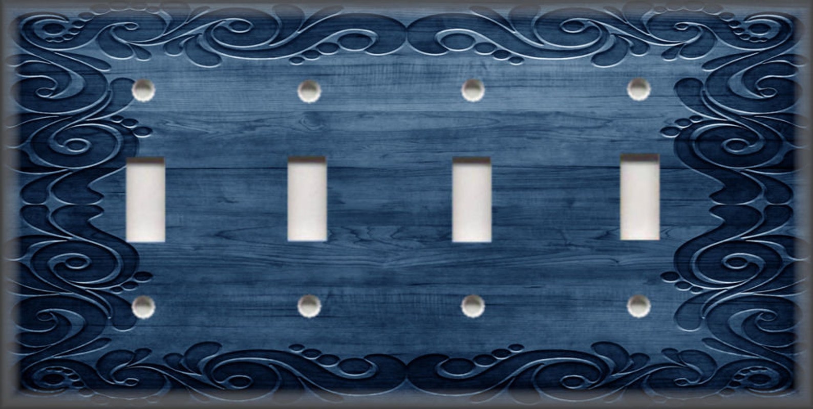 Navy Blue Rustic Swirl Framed Wood Design - Metal Light Switch Plate ...