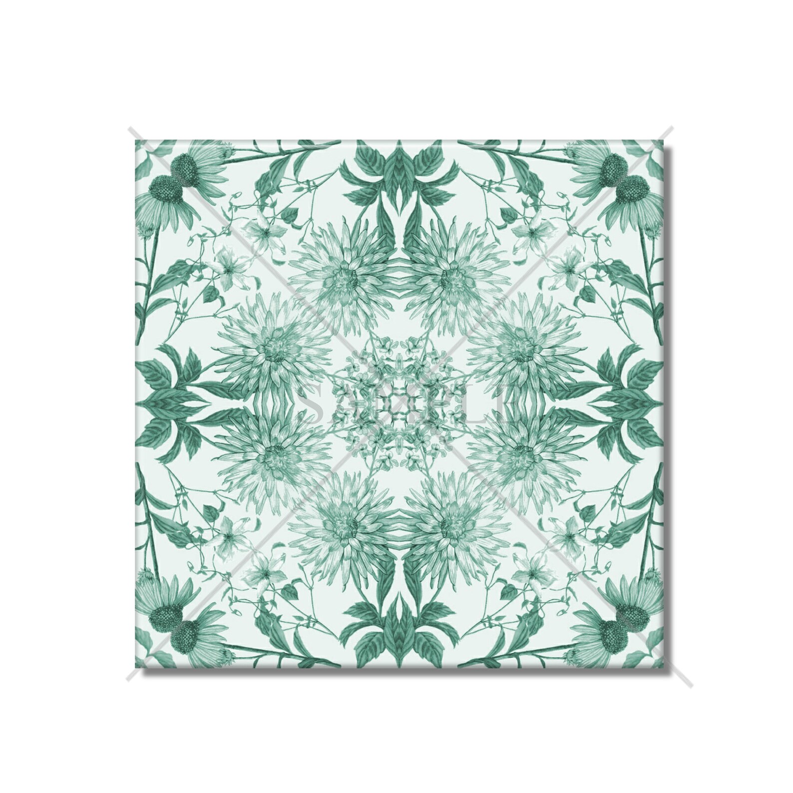 Vintage Botanical Floral Ceramic Tile Teal Ceramic Tile - Etsy